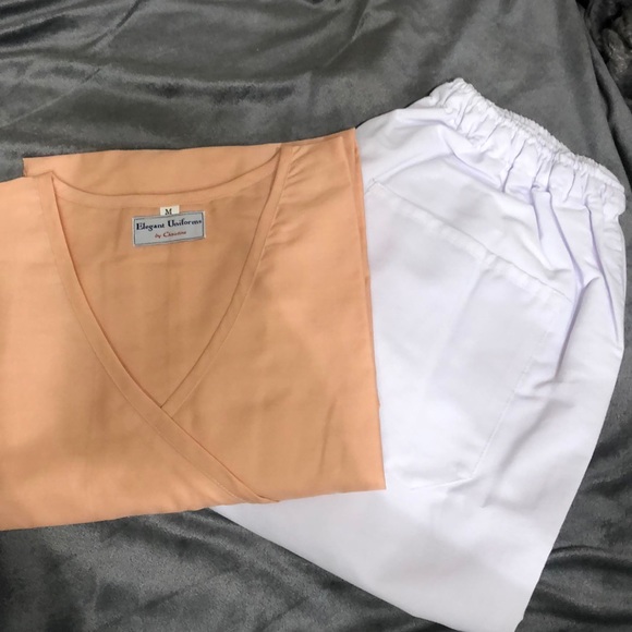 Other | Peach And White Nurse Scrubs Uniform Set | Poshmark